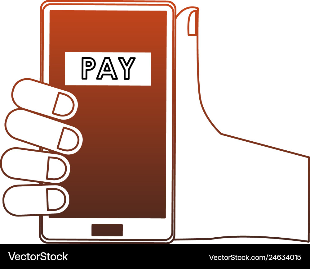 Hands paying online from smartphone red lines Vector Image