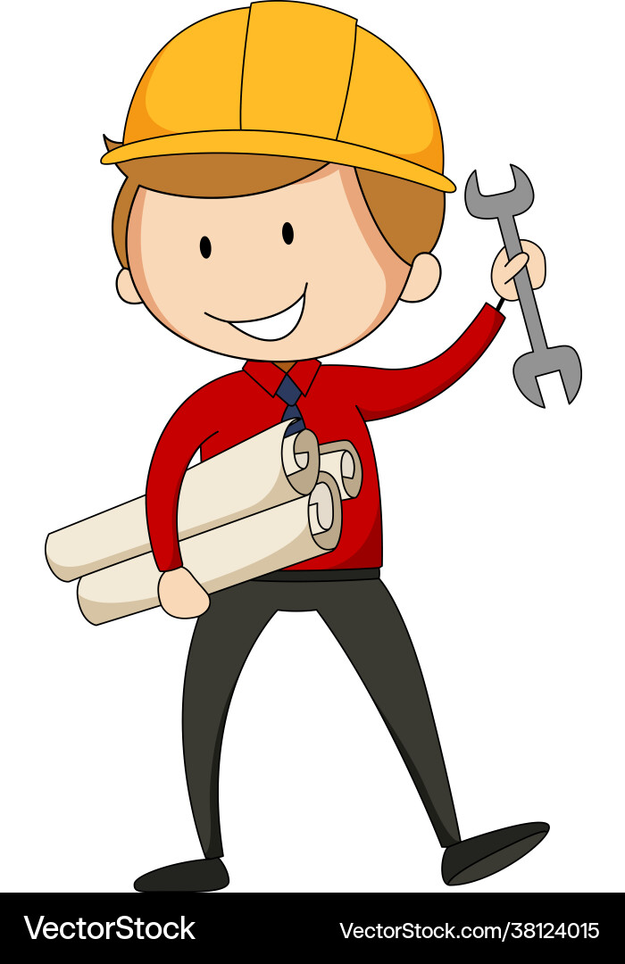 Little engineer doodle cartoon character isolated Vector Image