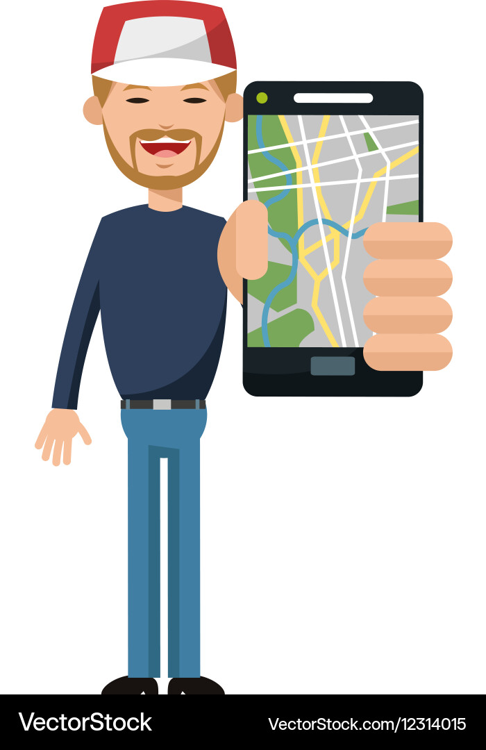 Man and smartphone with gps app design Royalty Free Vector