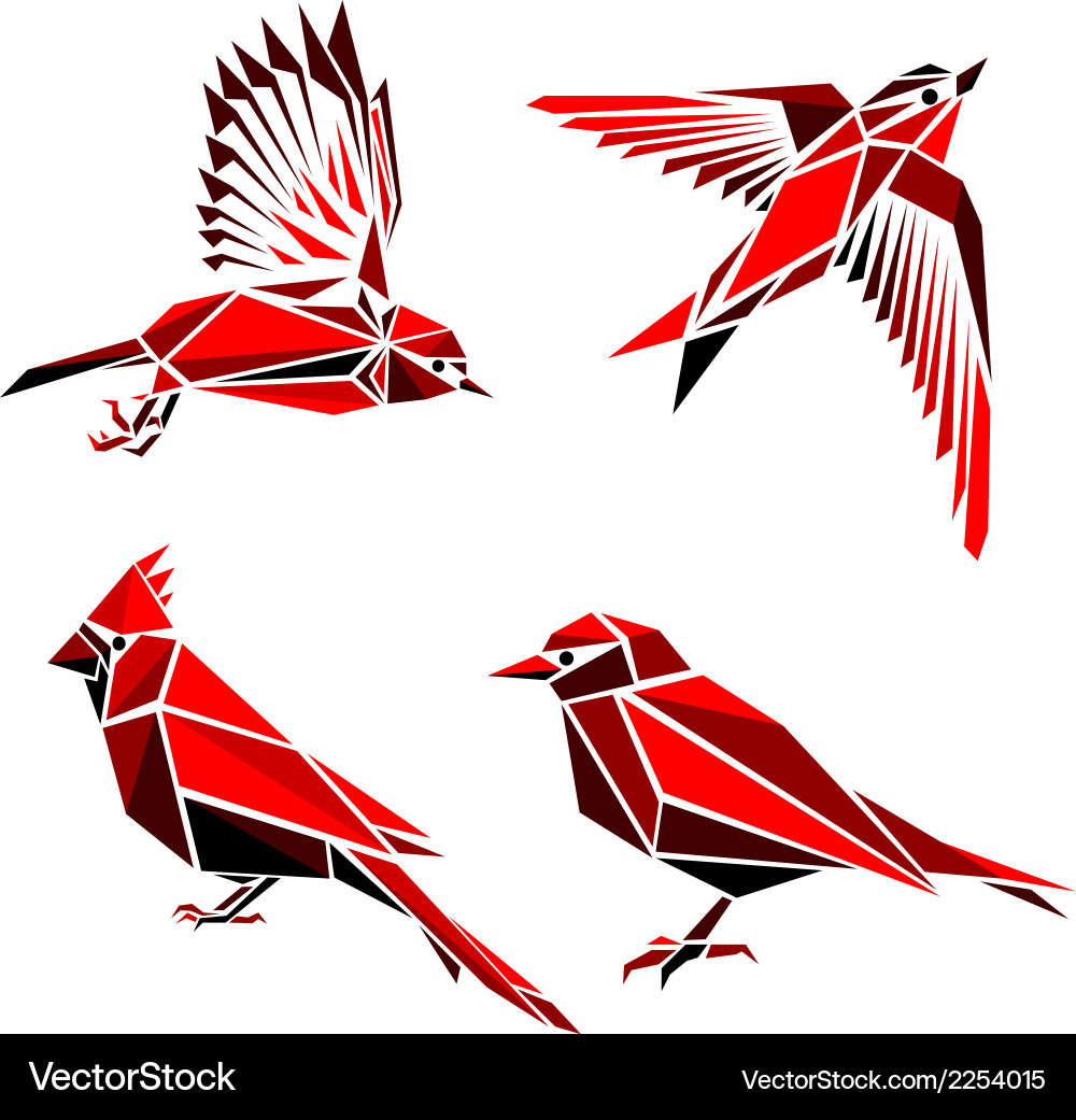 Set of four red triangle formed birds Royalty Free Vector