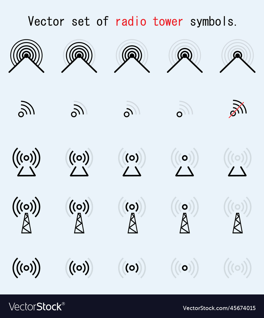Set Of Radio Tower Symbols Antenna Icon Black Vector Image