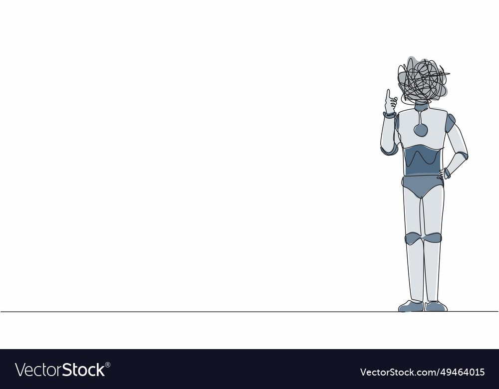Single continuous line drawing robot with round Vector Image