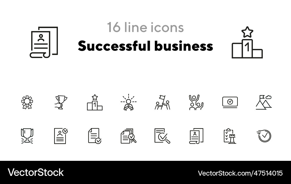 Successful business line icon set Royalty Free Vector Image