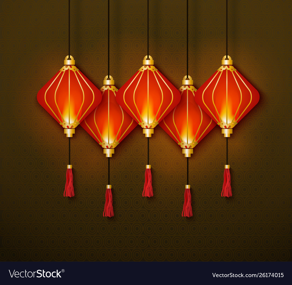 Traditional chinese red lanterns banner Royalty Free Vector