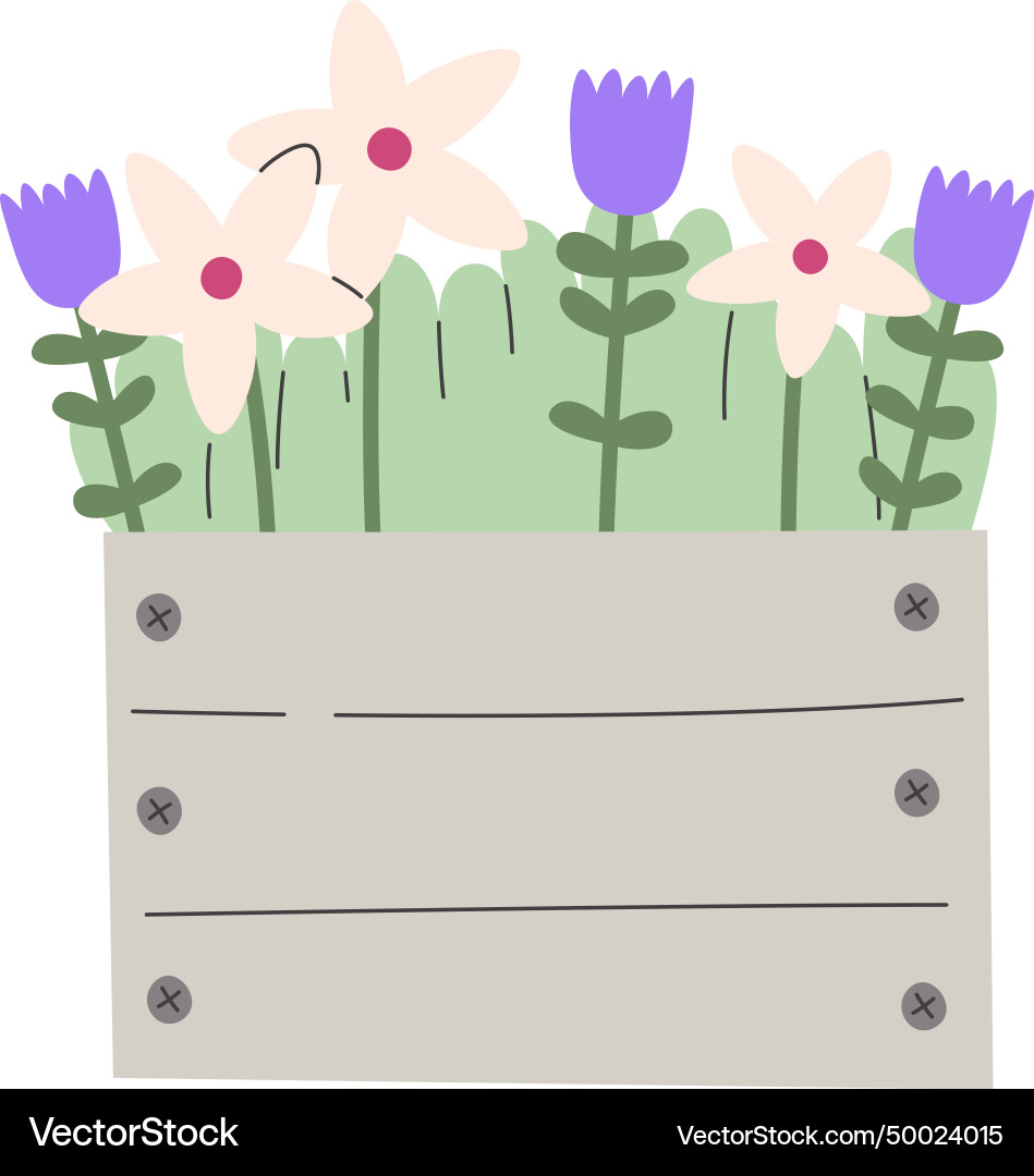 Wooden box with flowers Royalty Free Vector Image