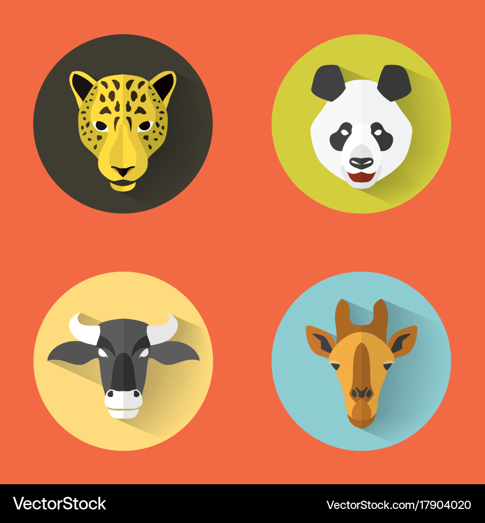 Animal portraits with flat design Royalty Free Vector Image