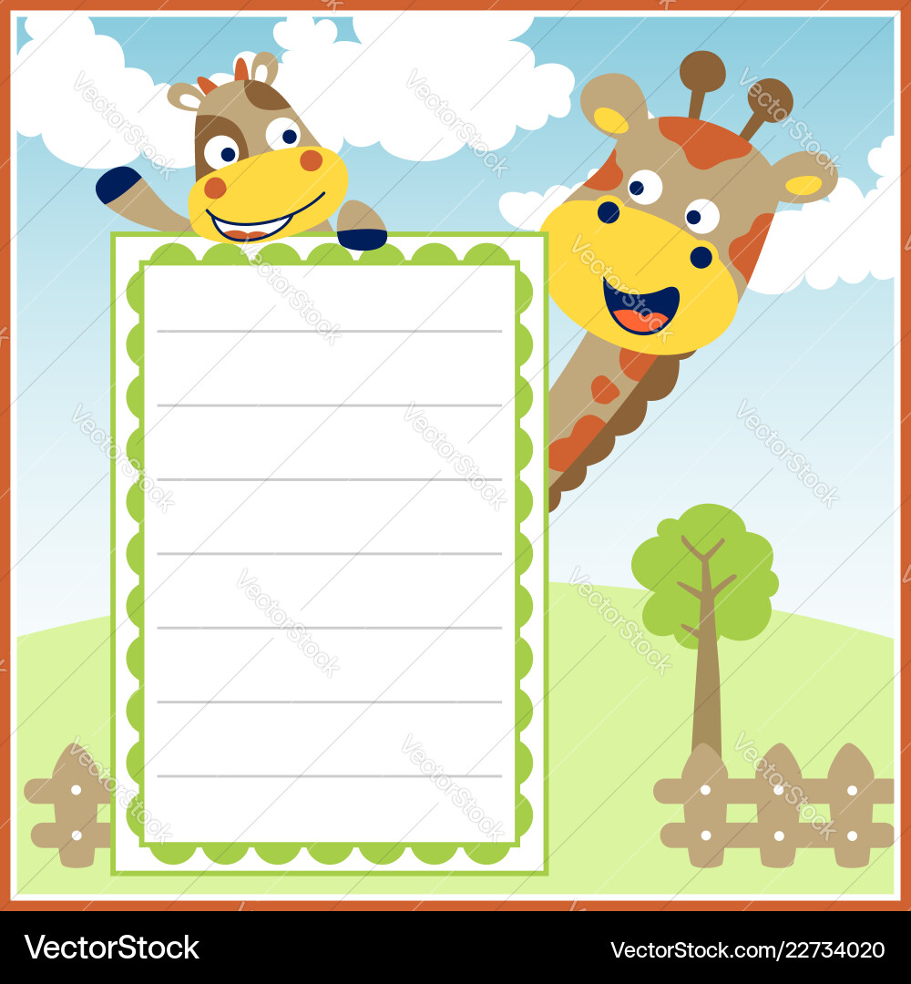 Funny animals cartoon with paper template Vector Image