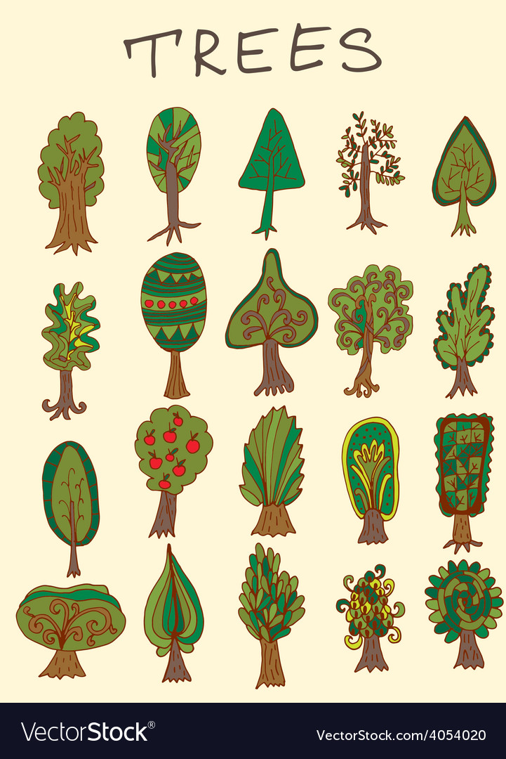 Set of hand-drawn doodle forest tree Royalty Free Vector