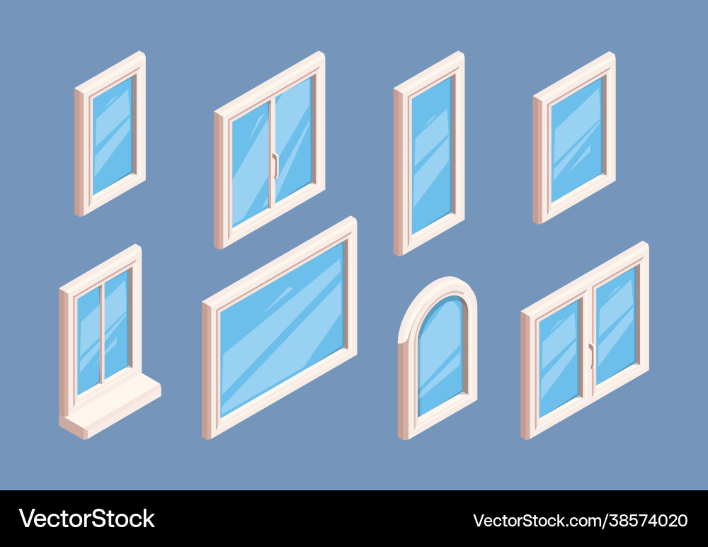 Window isometric industrial aluminium white Vector Image