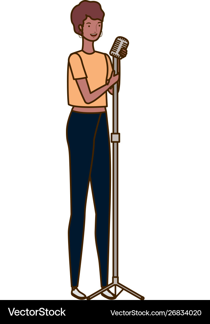 Young woman with microphone on white background Vector Image