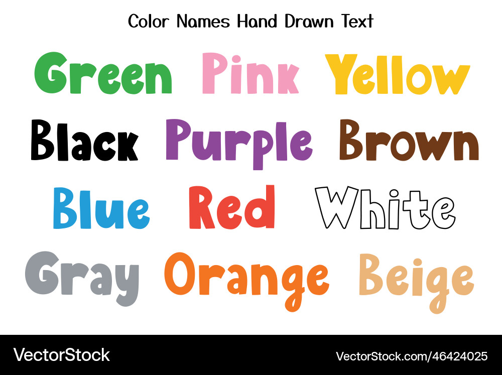 Color names set with hand drawn text great Vector Image