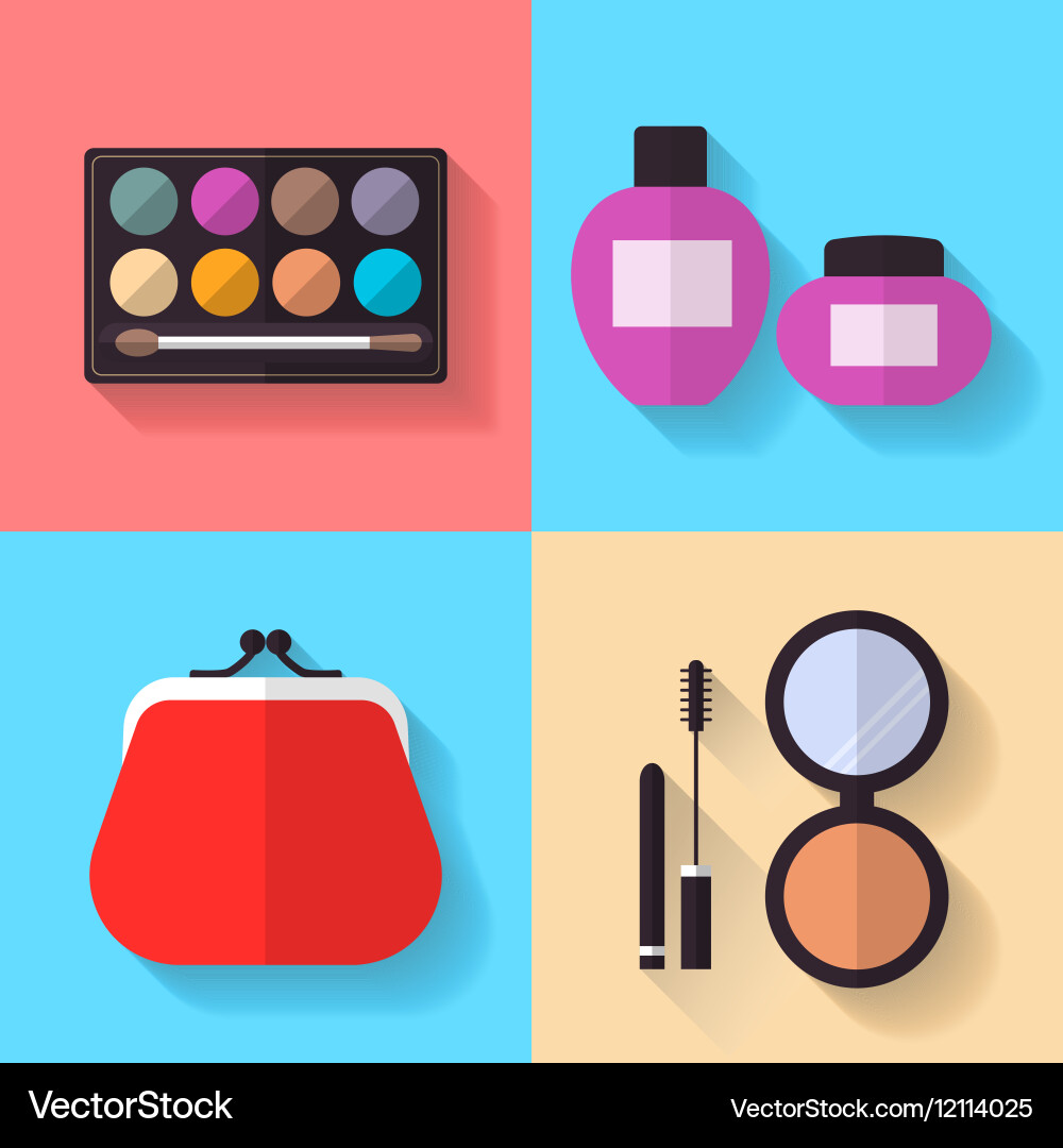 Cosmetic and makeup flat icons set Royalty Free Vector Image