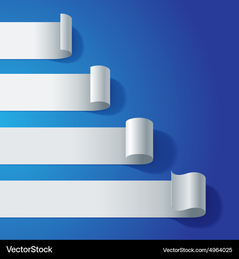 Curled blank paper stripe banners chart on blue Vector Image