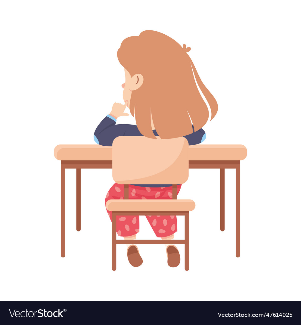 Cute girl pupil in classroom sitting at desk back Vector Image