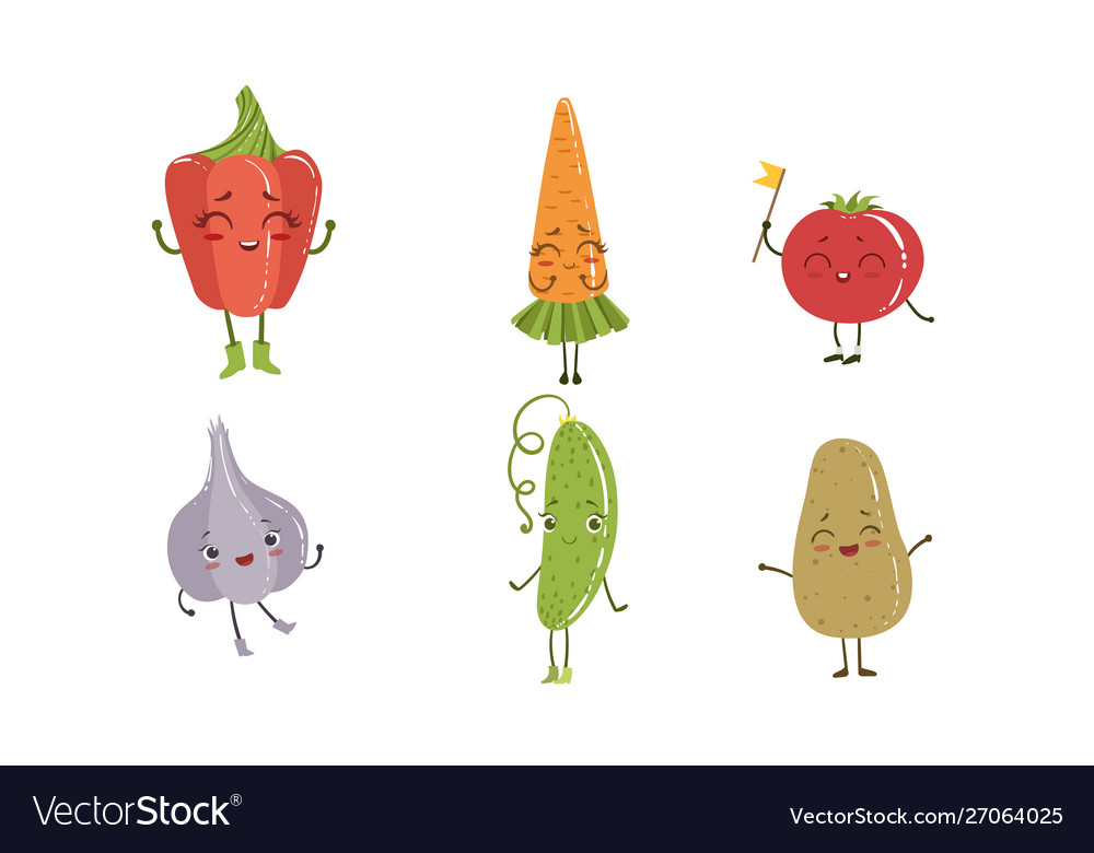 Cute happy vegetable characters set pepper Vector Image