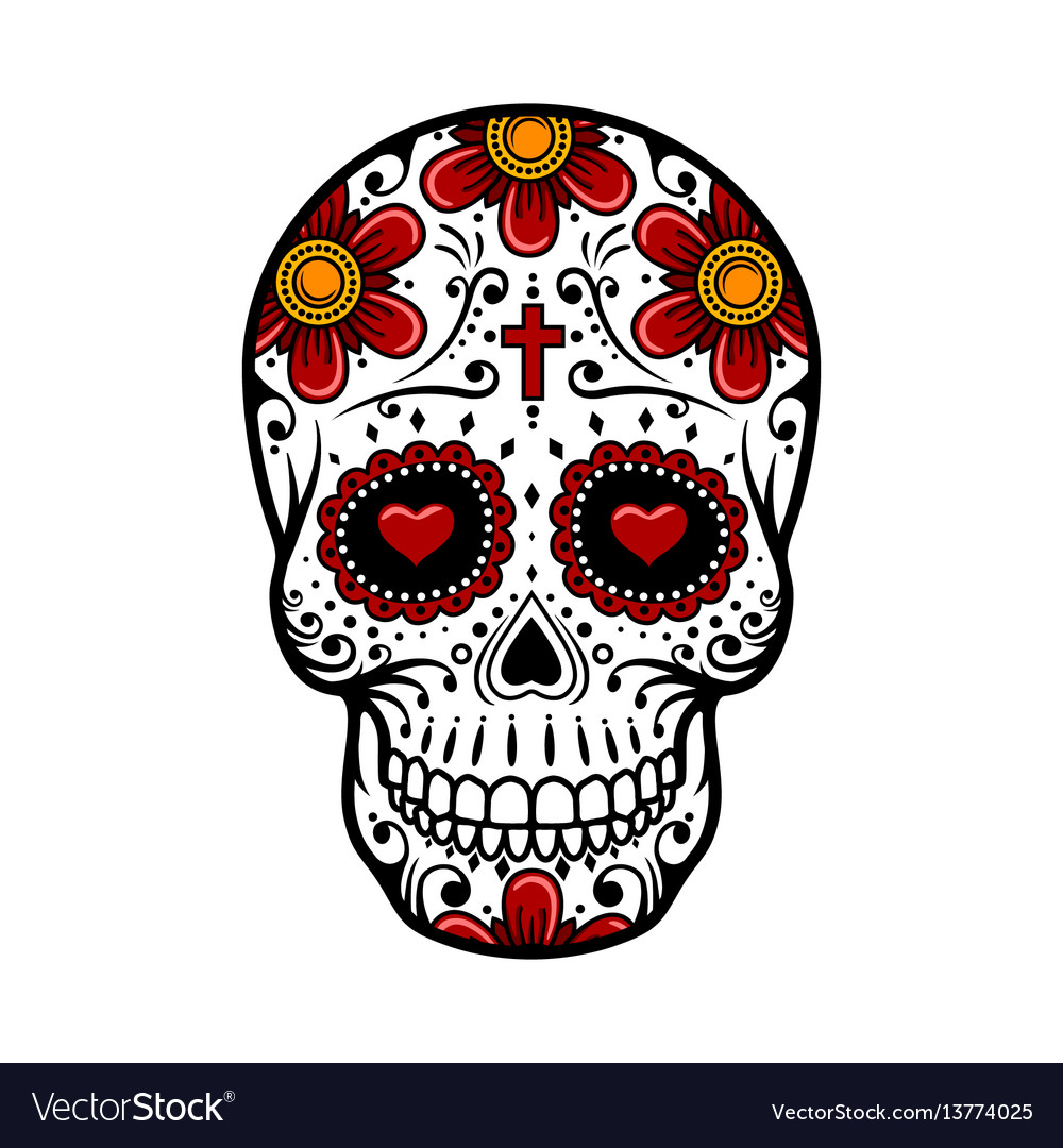 Day Of The Dead Skull Sugar Flower Tattoo Vector Image