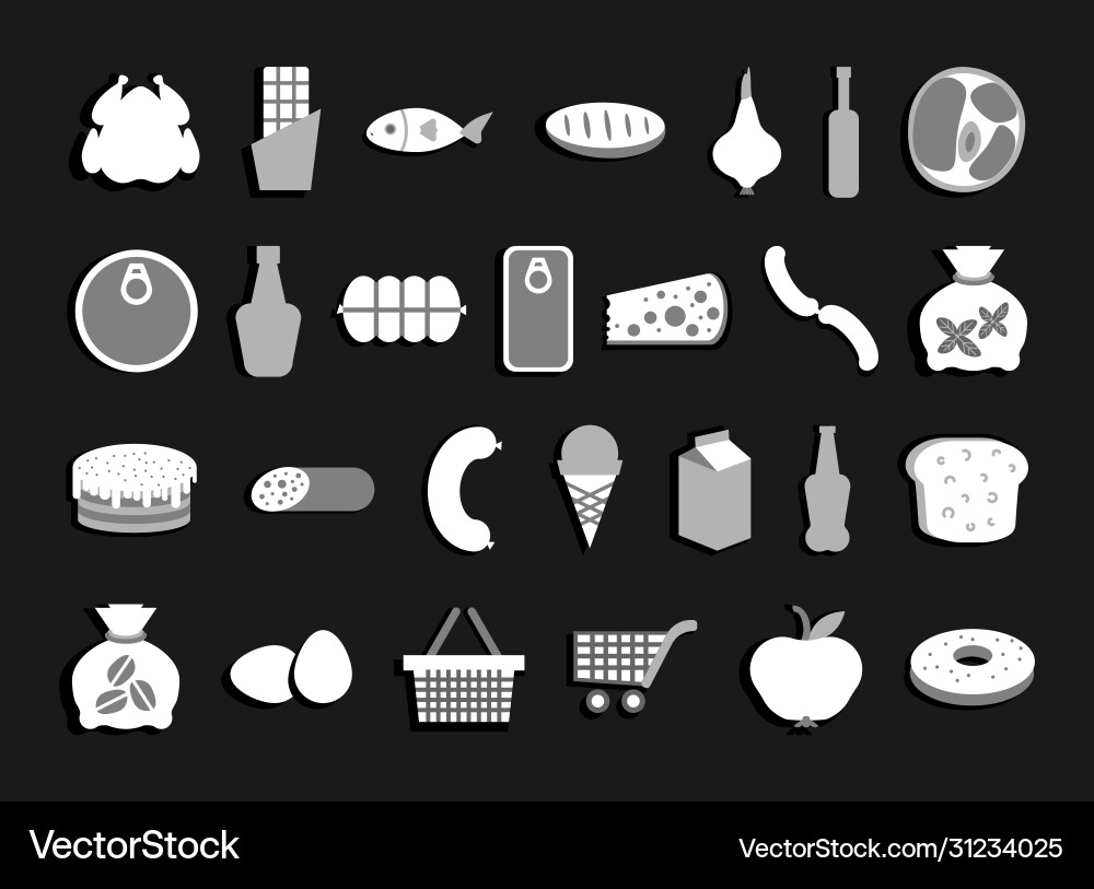 Grocery items icon set monochrome isolated Vector Image