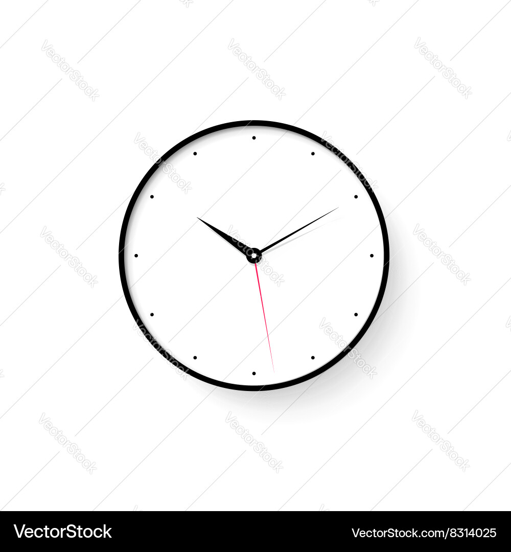Icon of white clock face with shadow on wall Vector Image