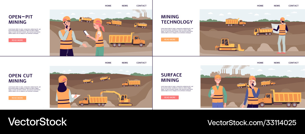 Mining industry and quarrying banner set with open