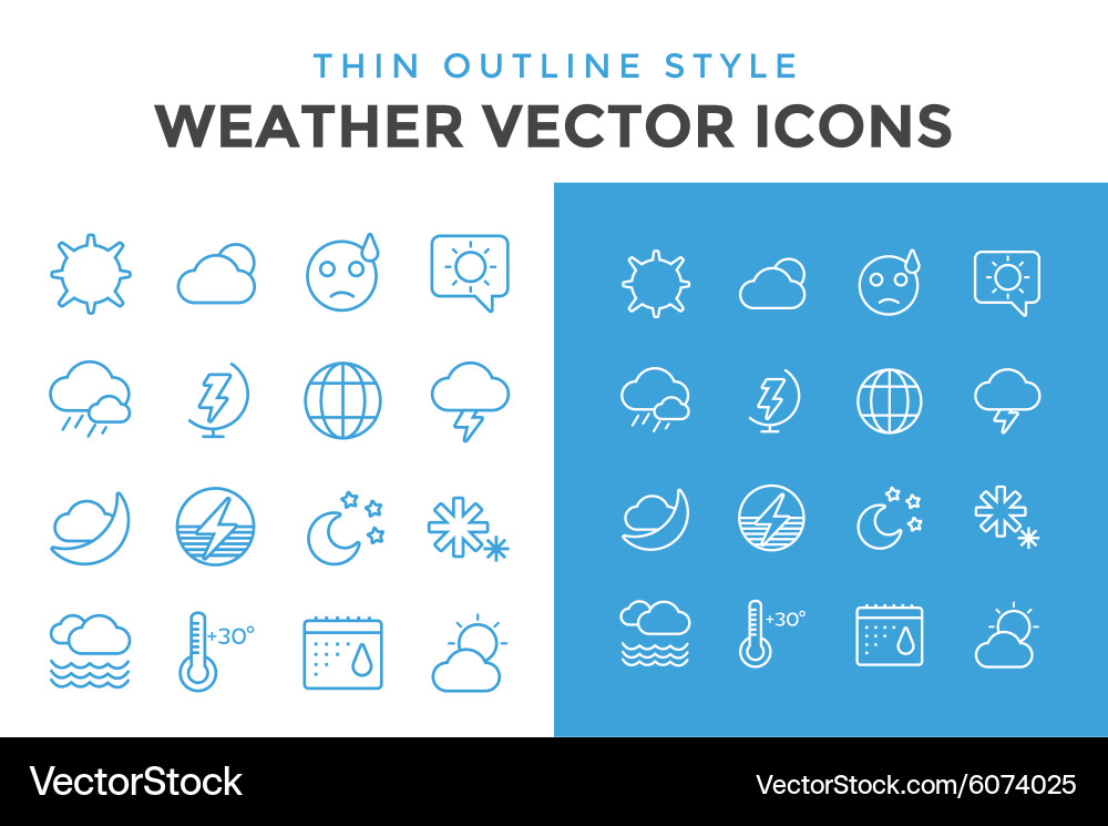 Weather icons outline set Royalty Free Vector Image