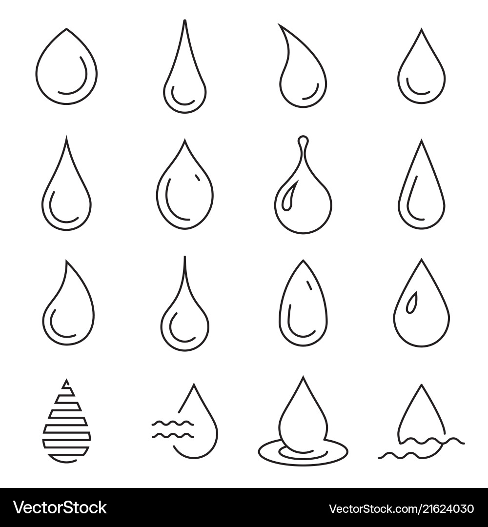 Collection linear droplet icons isolated Vector Image