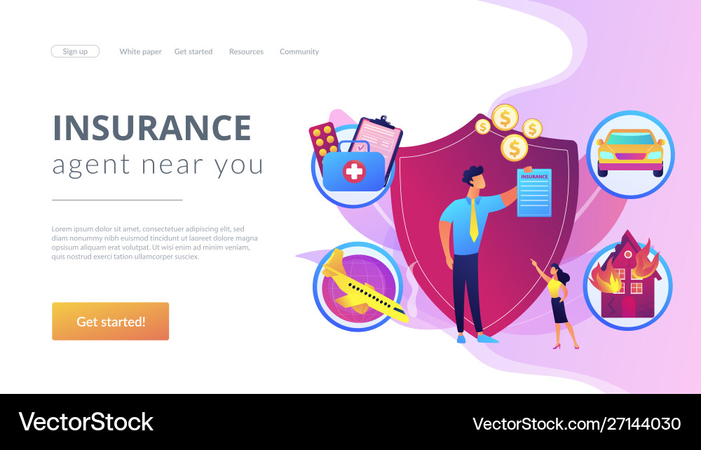 Insurance broker concept landing page Royalty Free Vector