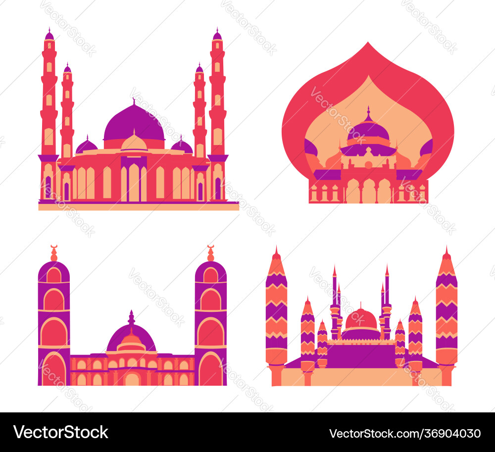 Islamic greeting card with mosque in flat design Vector Image