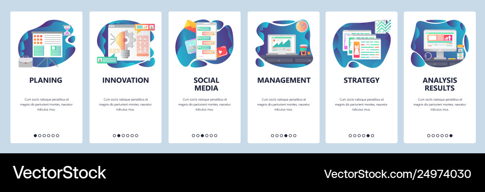 Mobile app onboarding screens business management Vector Image