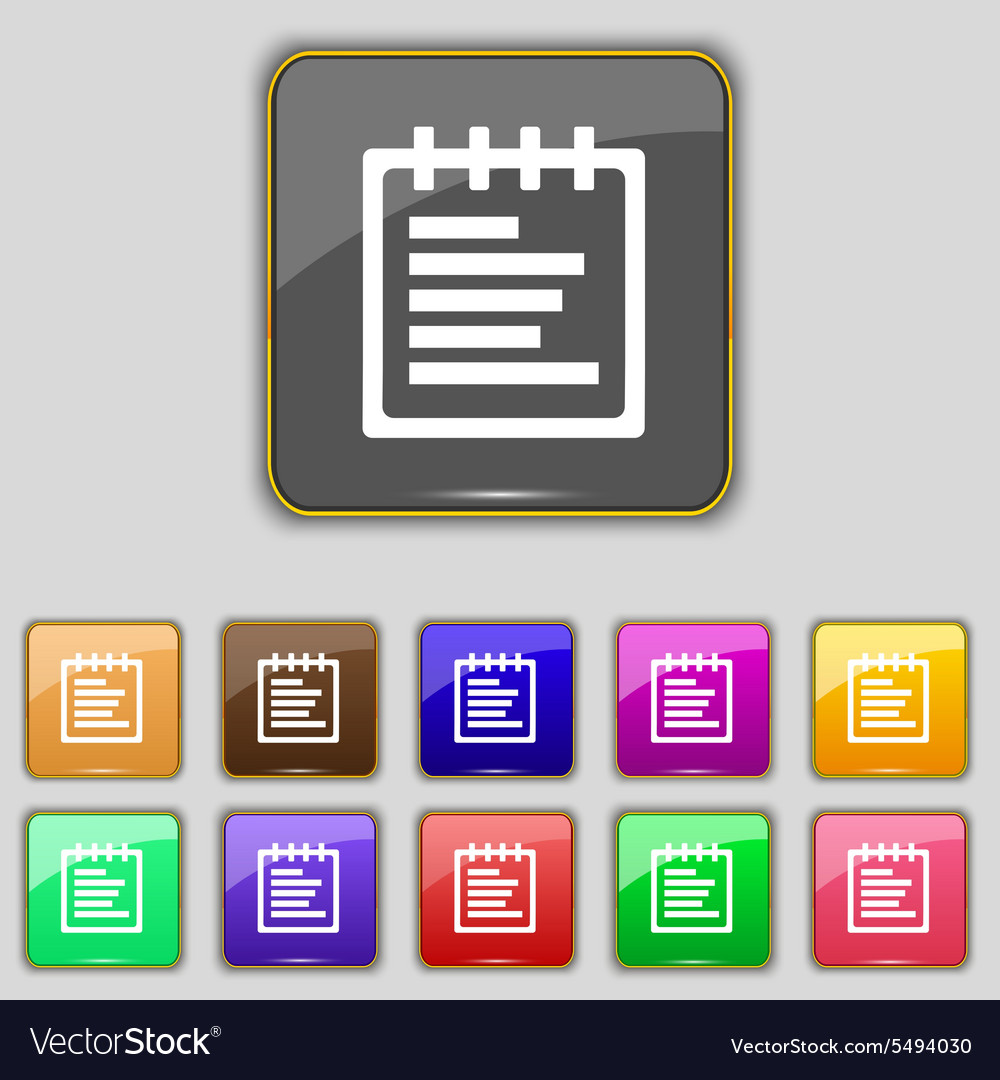 Notepad icon sign set with eleven colored buttons Vector Image