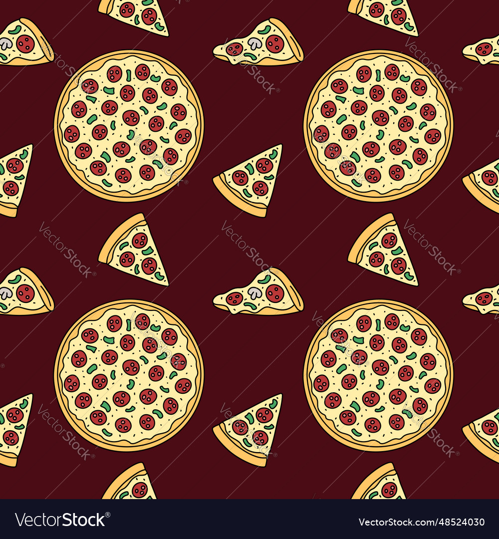 Pizza seamless pattern fast food background hand Vector Image