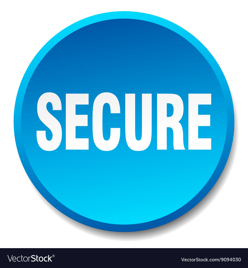 Secure blue round flat isolated push button Vector Image