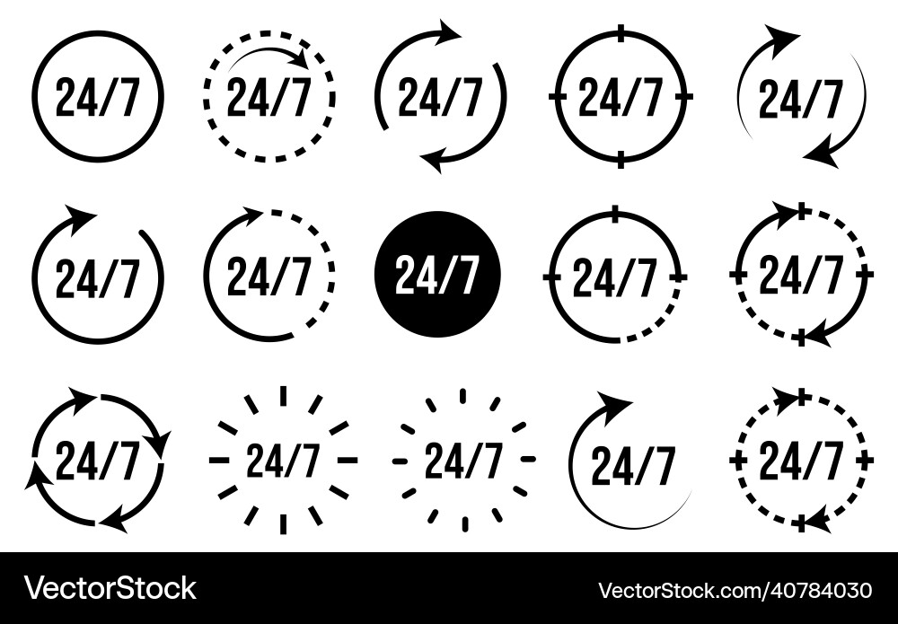 Set of 24 7 service icon customer support Vector Image