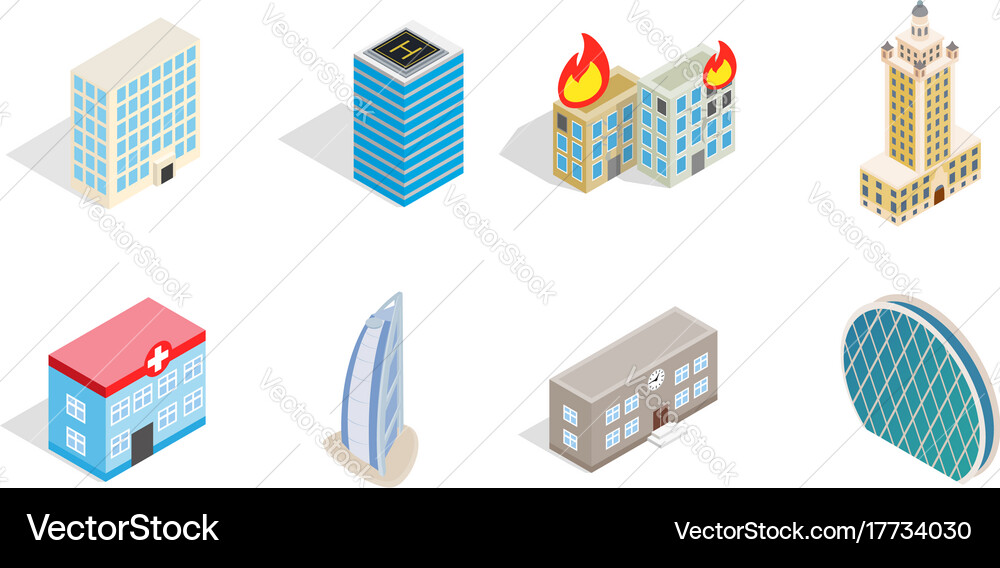Sky tower icon set isometric style Royalty Free Vector Image