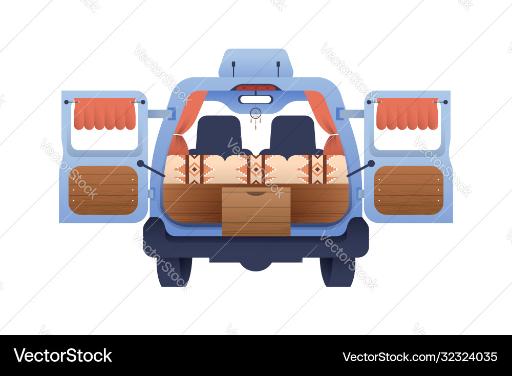 Back door view open motorhome van isolated Vector Image