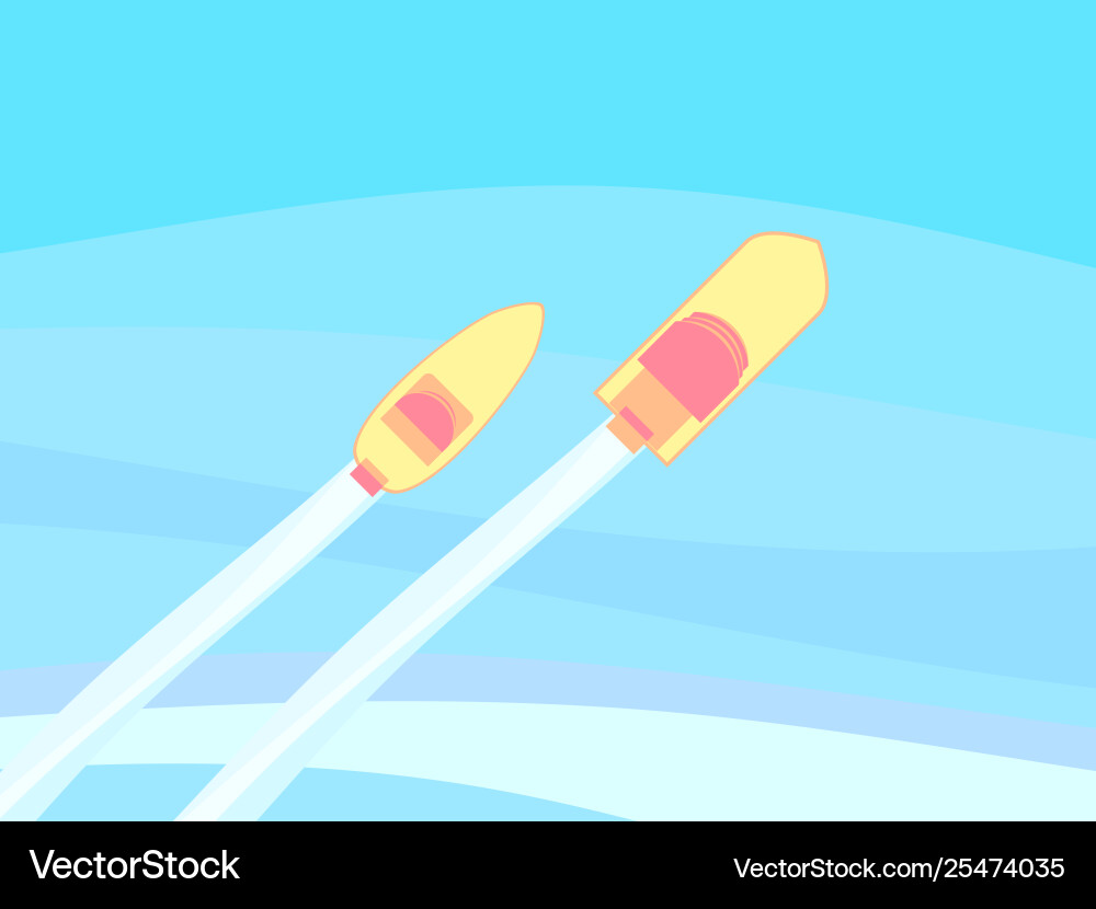Boats top view float on sea in a flat Royalty Free Vector