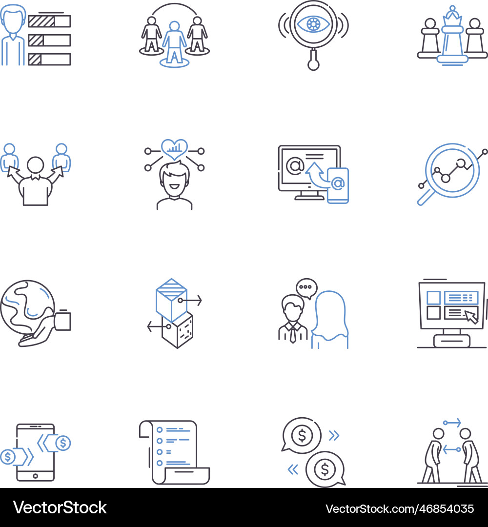 Cohesive collaborations line icons collection Vector Image
