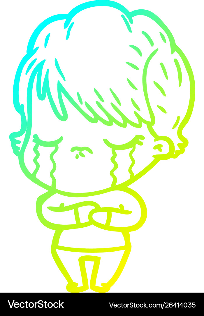 Cold gradient line drawing cartoon woman crying Vector Image