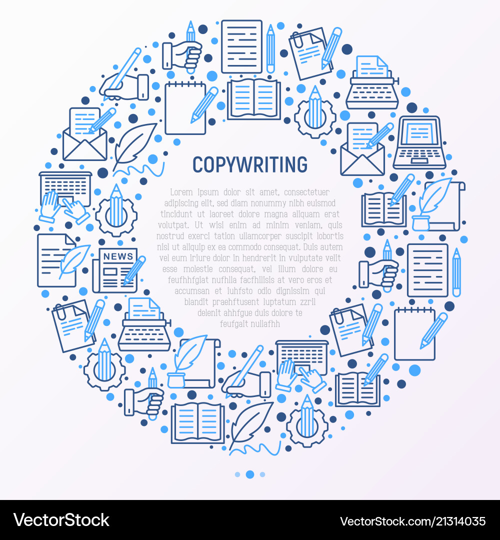 Copywriting concept in circle with thin line icons