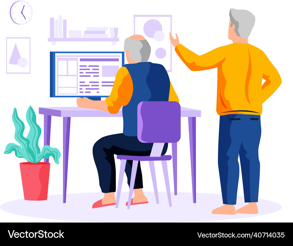 Elderly people and digital technology pensioner Vector Image