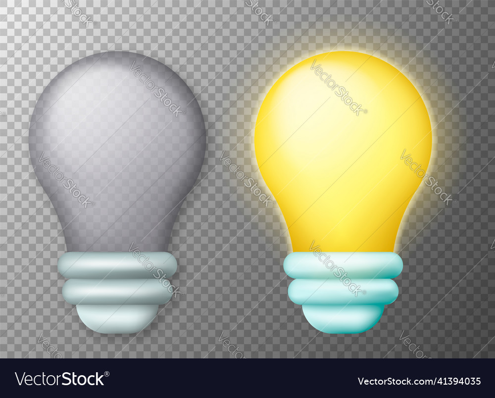 Glowing and turned off electric light bulb 3d Vector Image