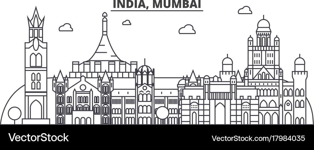 India mumbai architecture line skyline Royalty Free Vector