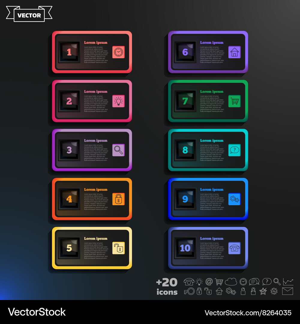 Infographic design list with colorful squares Vector Image