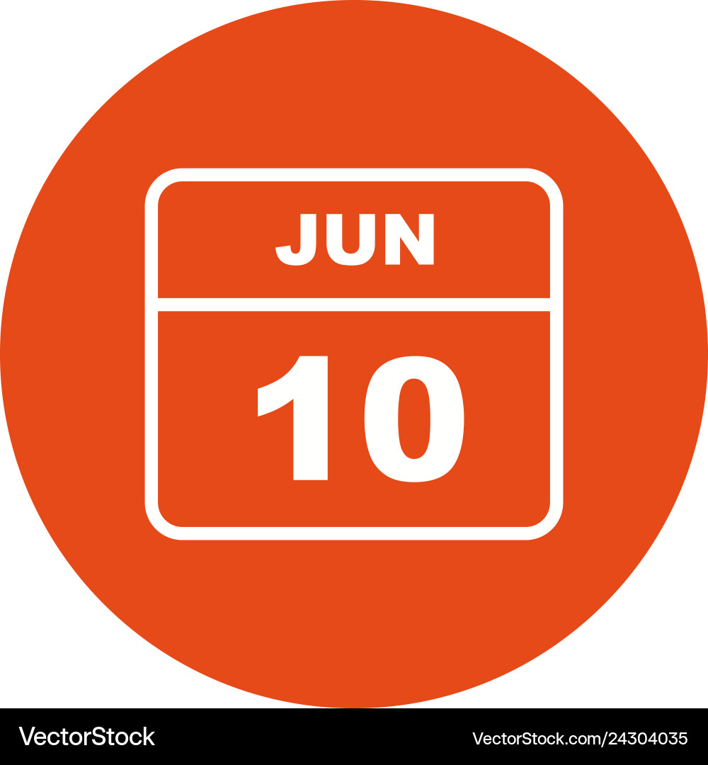 June 10th date on a single day calendar Royalty Free Vector