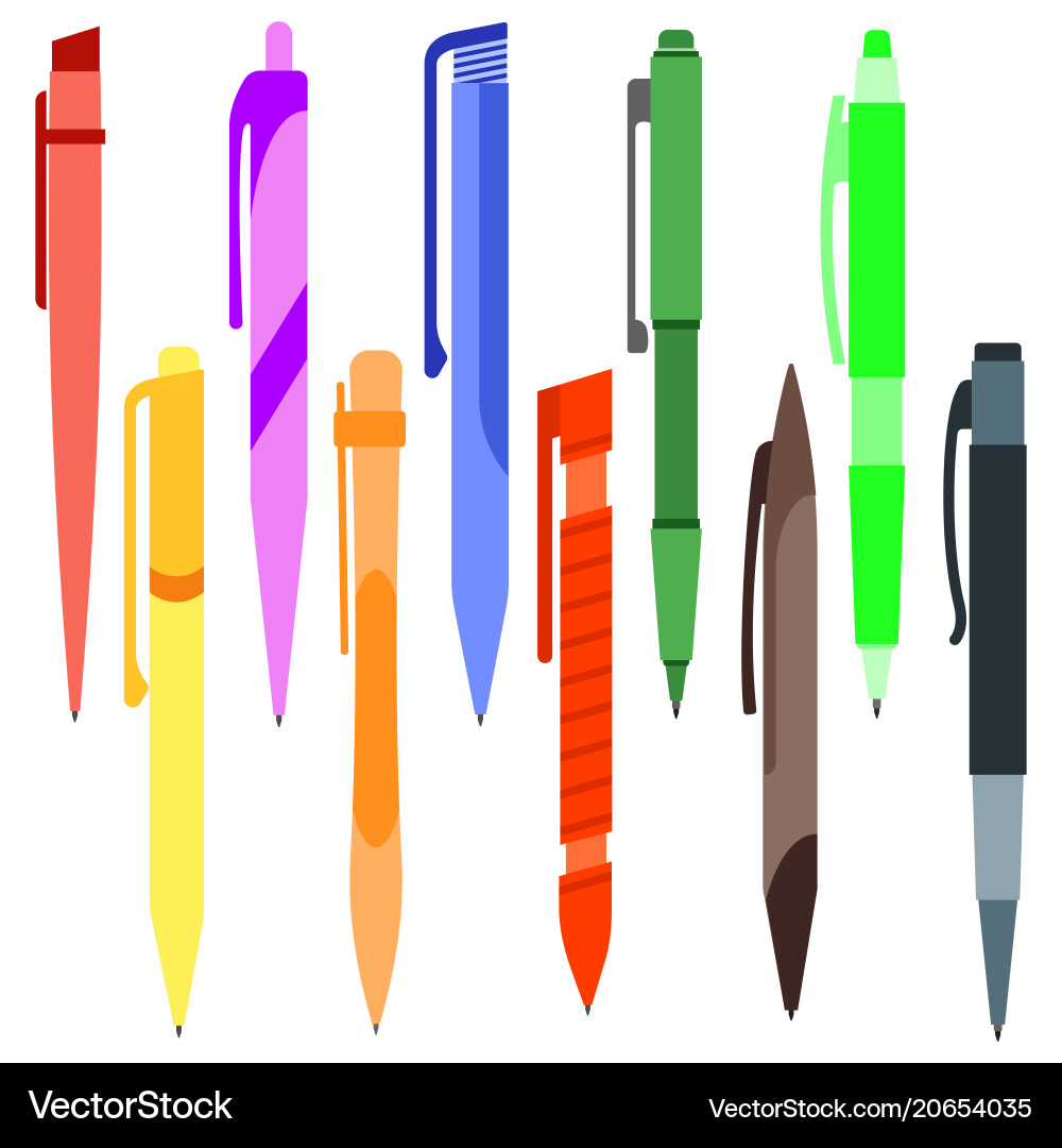 Set of multi-colored pens on a white background Vector Image