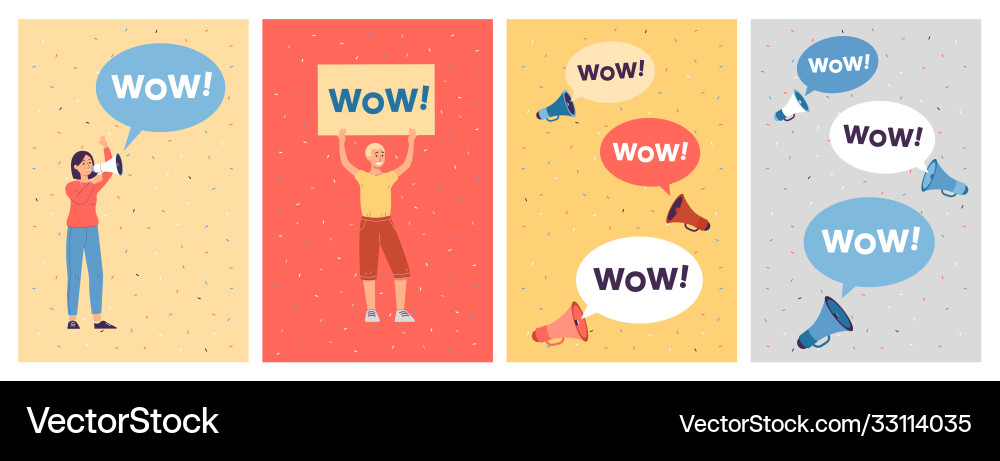 Set posters and flyers with people talking wow Vector Image