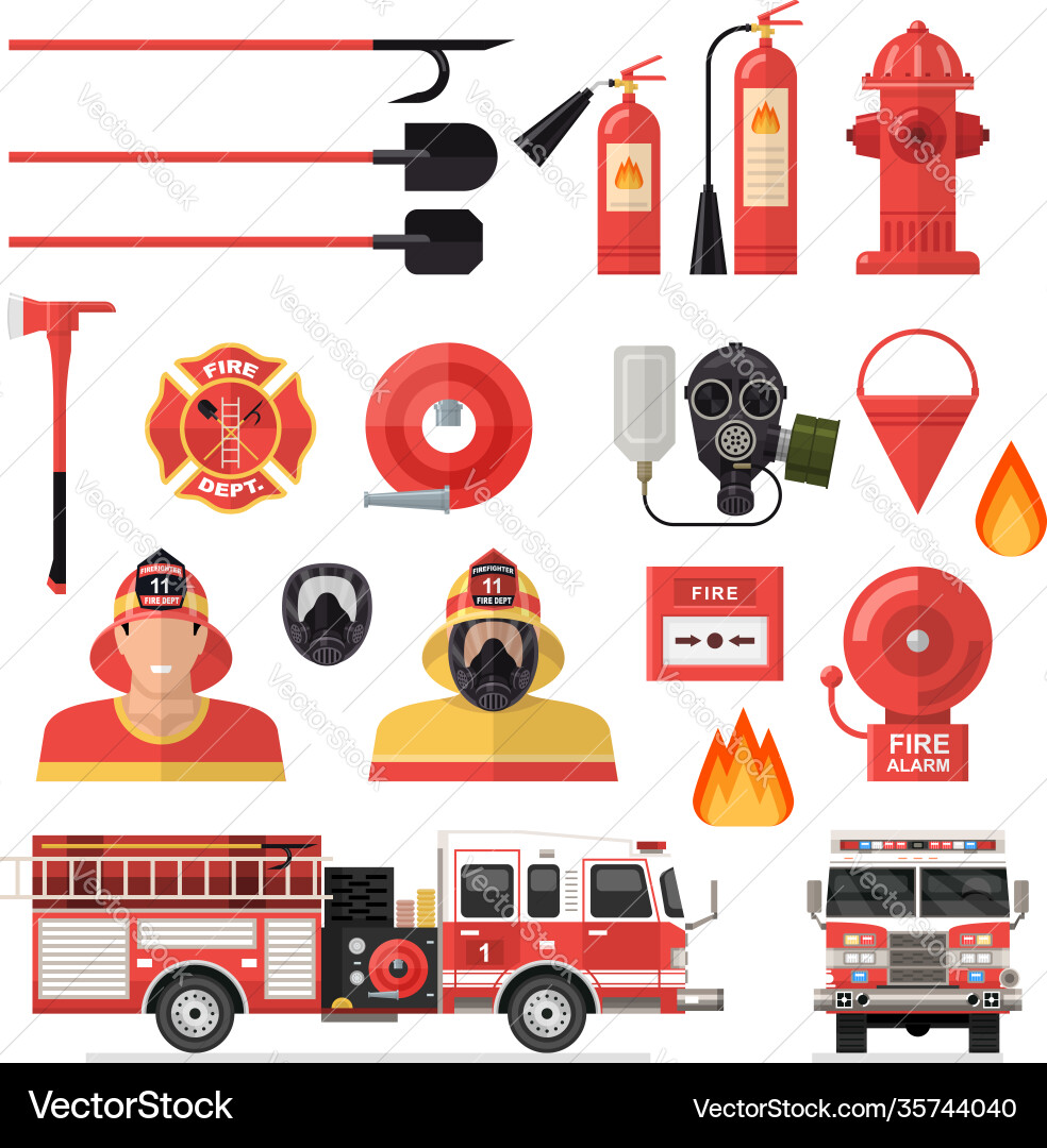 Firefighter isolated colored icon set Royalty Free Vector