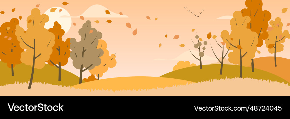 Autumn cartoon style landscape Royalty Free Vector Image