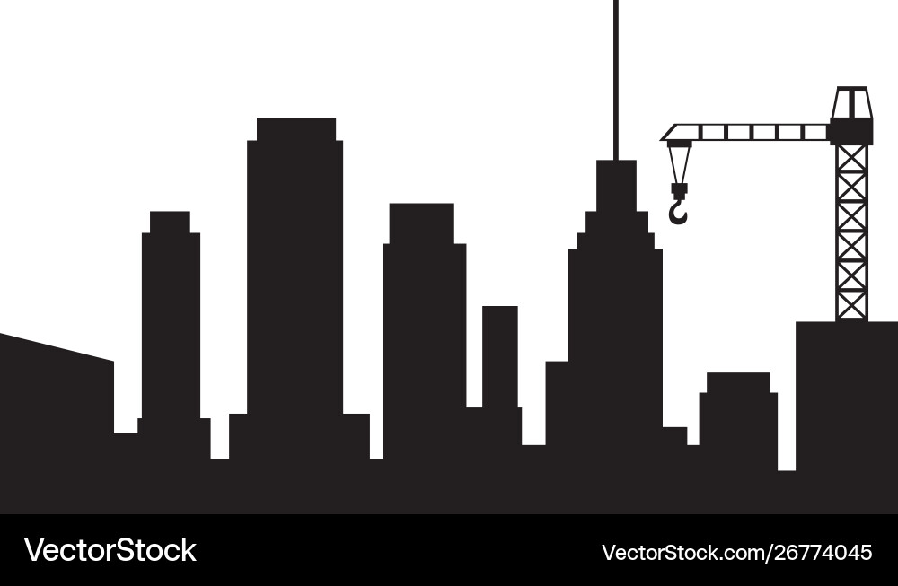 Cityscape building and construction crane in black