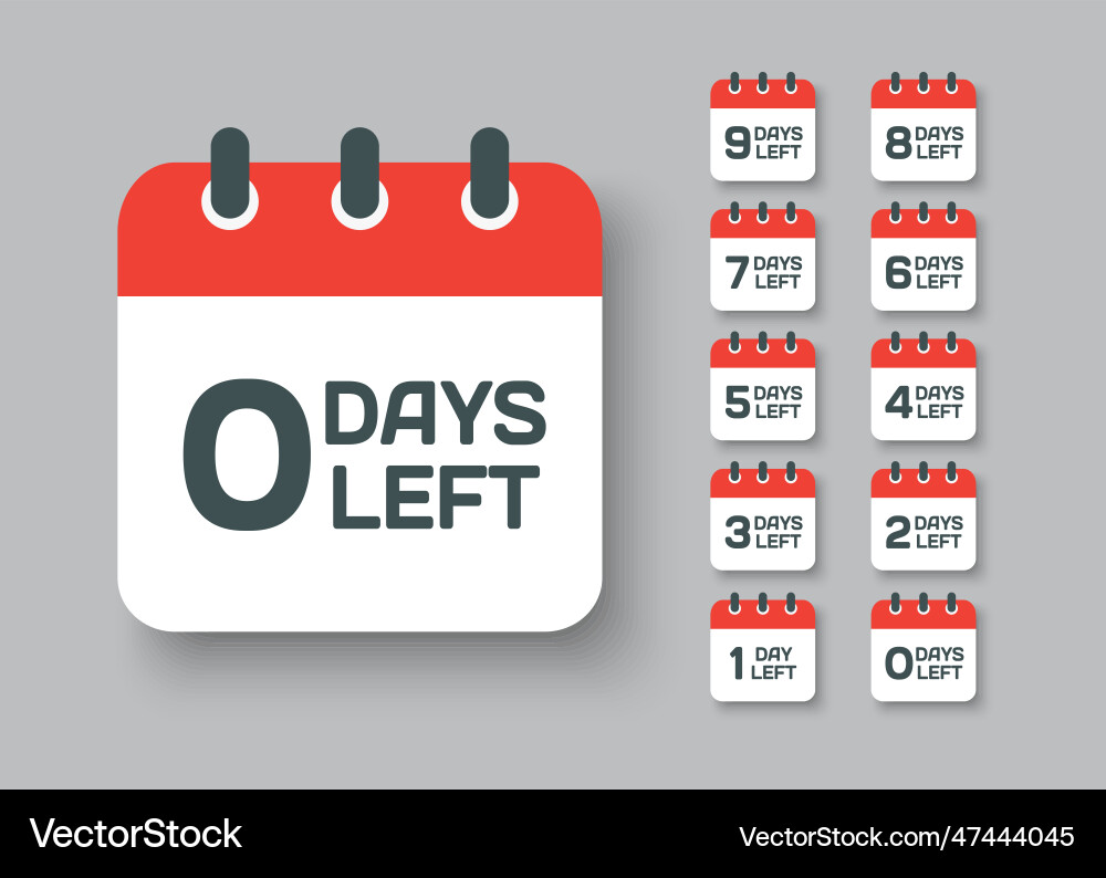 Countdown daily page calendar icon - 0 days left Vector Image