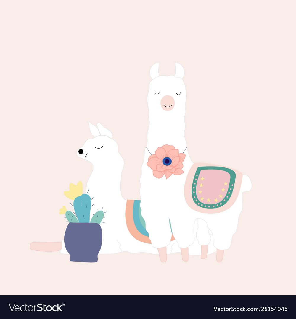 Cute llamas and succulents Royalty Free Vector Image